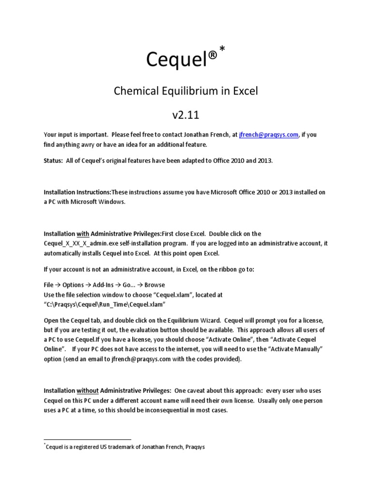 Cequel Installation 151124 | PDF | Microsoft Office 2010 | Microsoft Excel