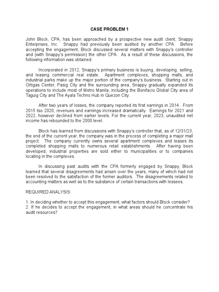 Case Problems in Auditing Theory | PDF | Audit | Economies