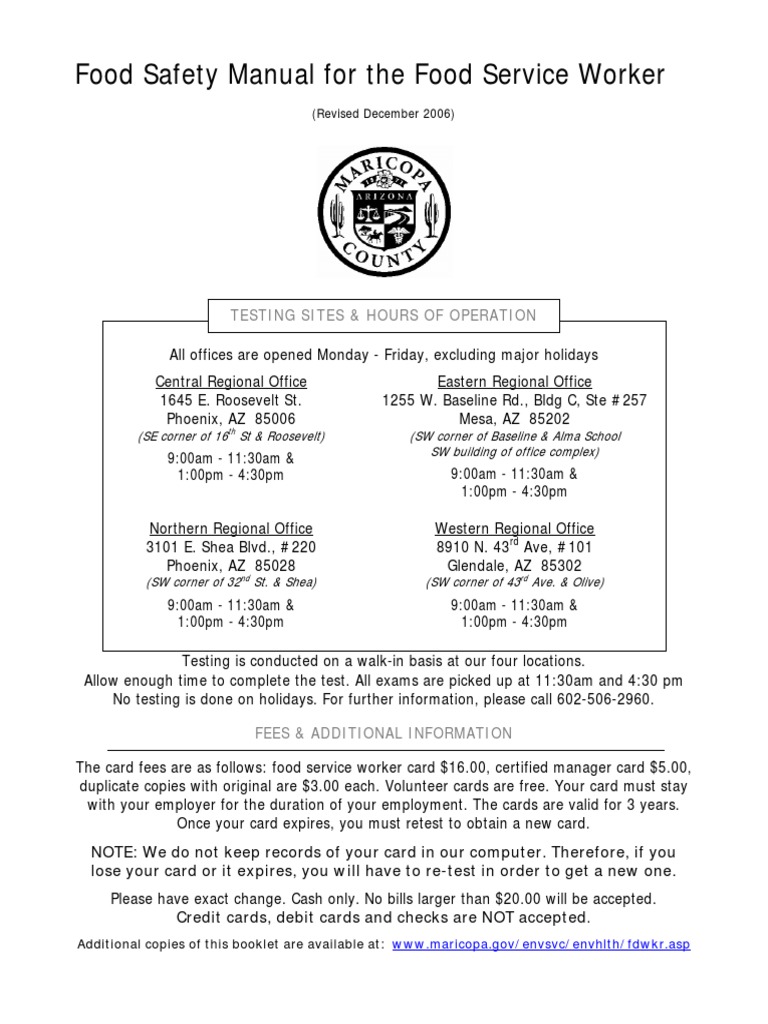 Food Safety Manual For The Food Service Worker: Testing Sites & Hours ...