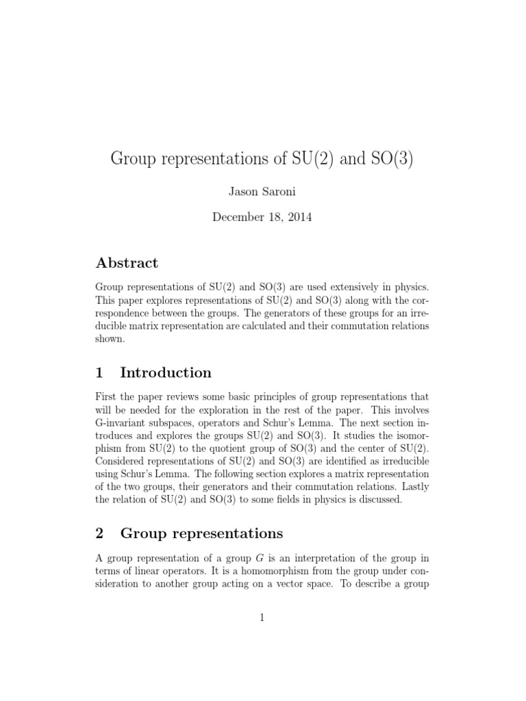 group representations of su 2 and so 3 | Group Representation | Group ...