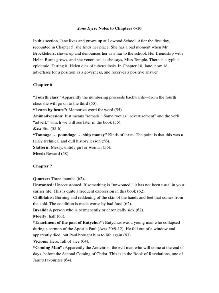 Jane Eyre: Notes To Chapters 6-10 | PDF | Jane Eyre | Religious Faiths