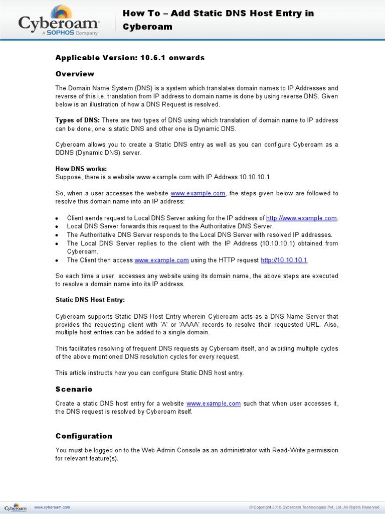 How to Configure a Static DNS Host Entry in Cyberoam to Resolve Domain ...