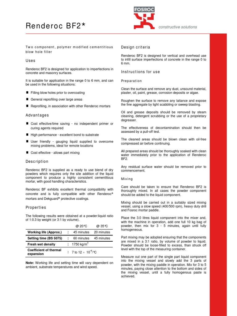 Renderoc BF2: Design Criteria | PDF | Paint | Concrete