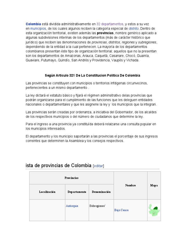Provincias y Departamentos de Colombia | PDF | Colombia | Gobierno