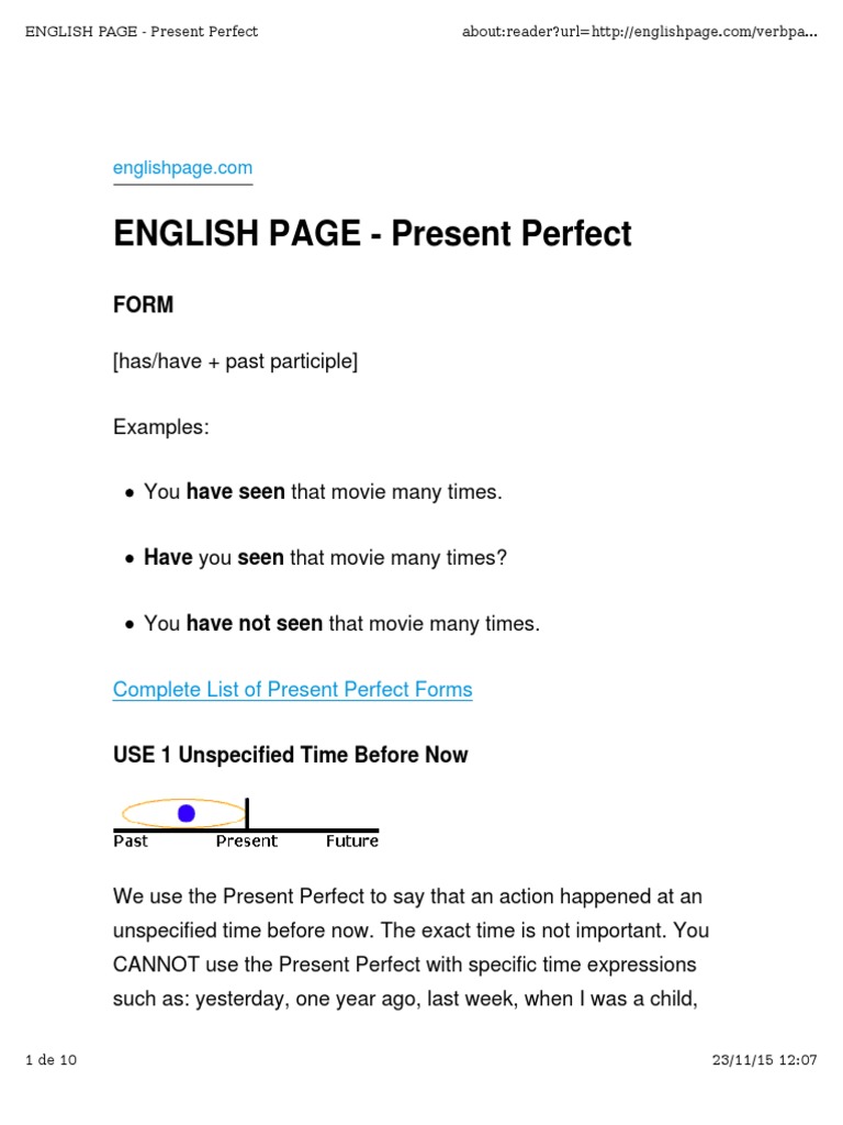 Present Perfect Guide | PDF | Perfect (Grammar) | Grammatical Tense
