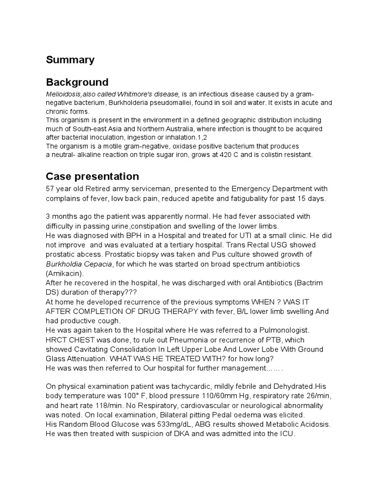 Background: Melioidosis, Also Called Whitmore's Disease, Is An ...