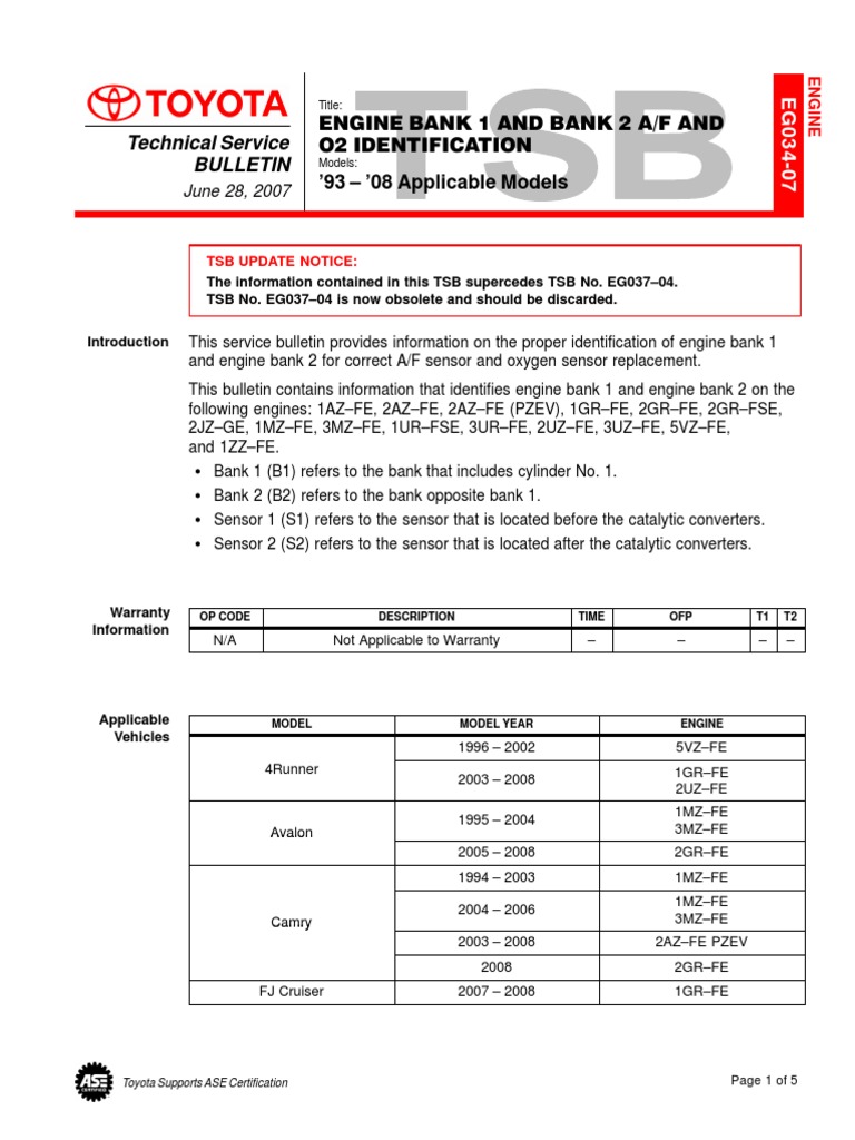 Engine Bank 1 and Bank 2 A F and 02 Identification T-Eg034-07 | PDF ...