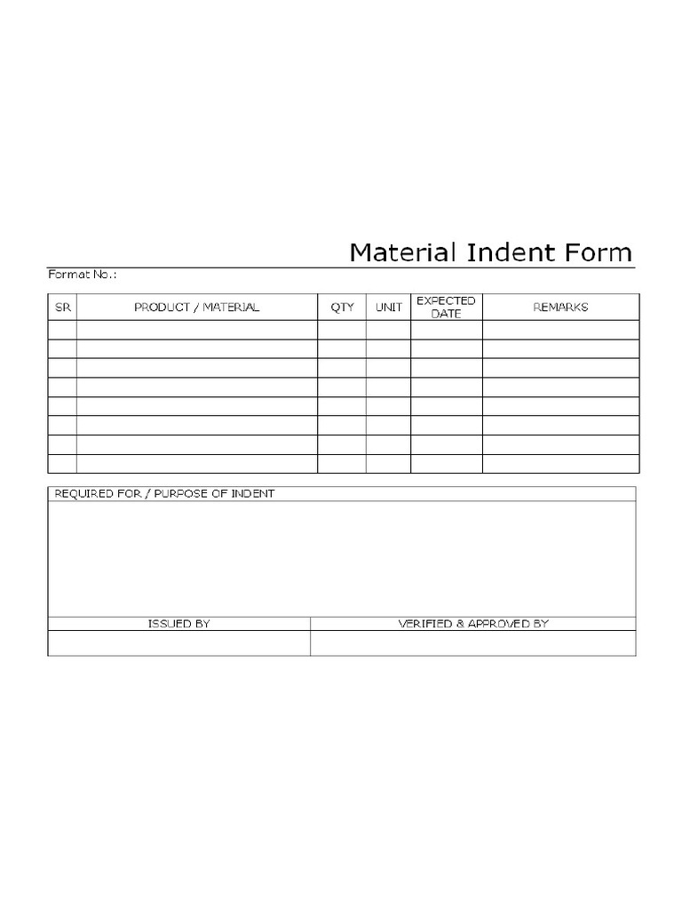 Material Indent Form - PNG | PDF