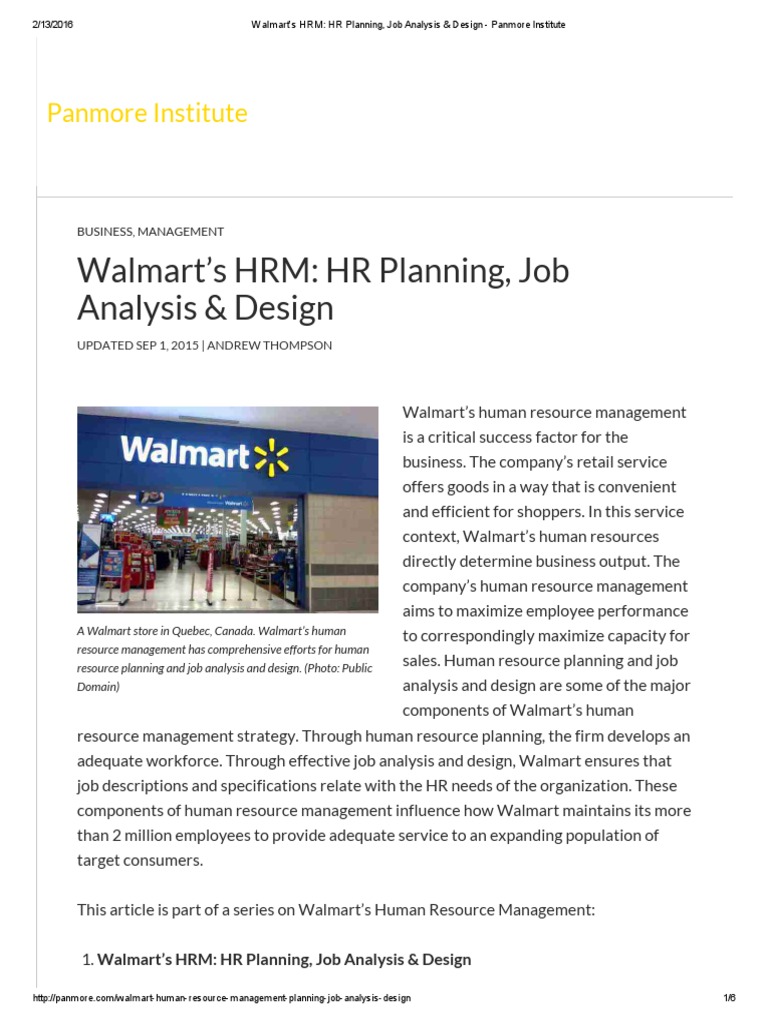Walmart's HRM - HR Planning, Job Analysis & Design - Panmore Institute ...
