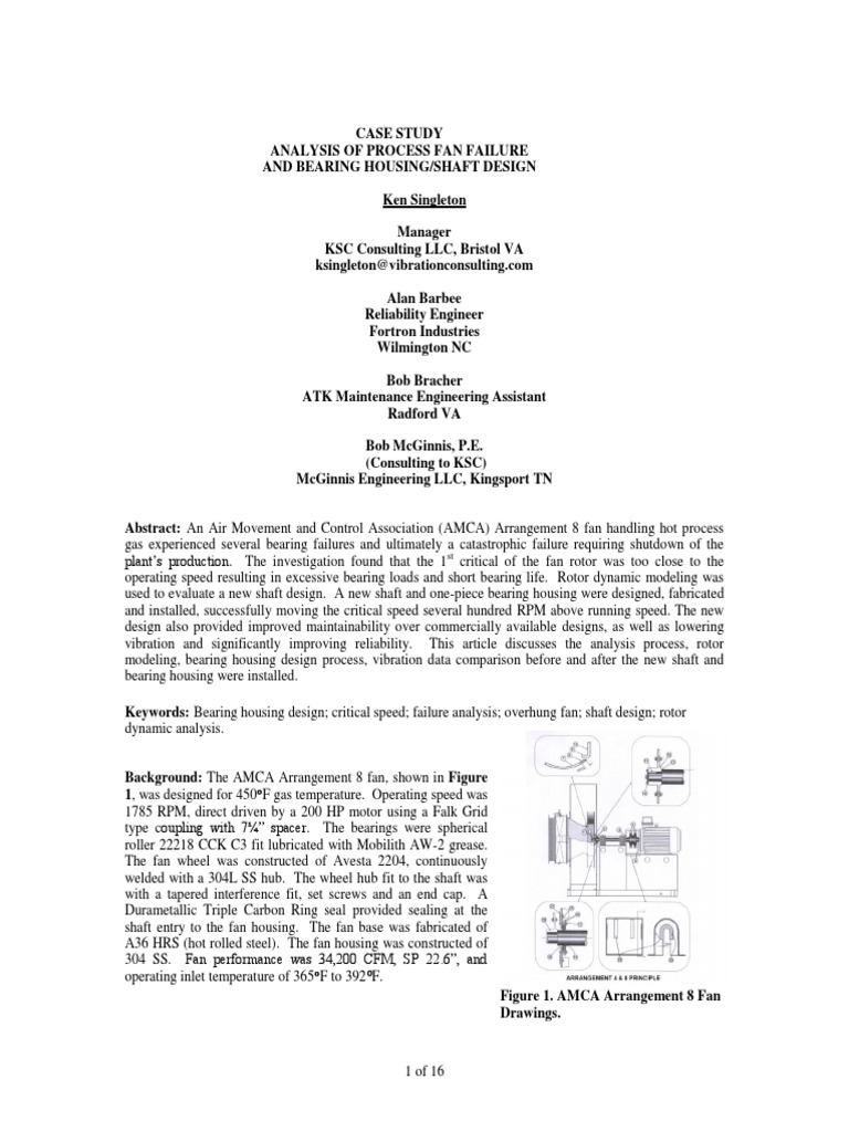 Analysis of Process Fan Failure & Bearing Housing Case - Study | PDF ...