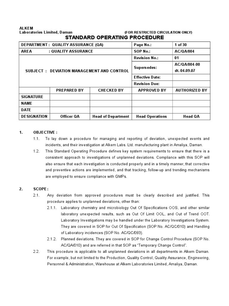 AC.QA.004-01(Deviation).doc | Quality Assurance | Industries