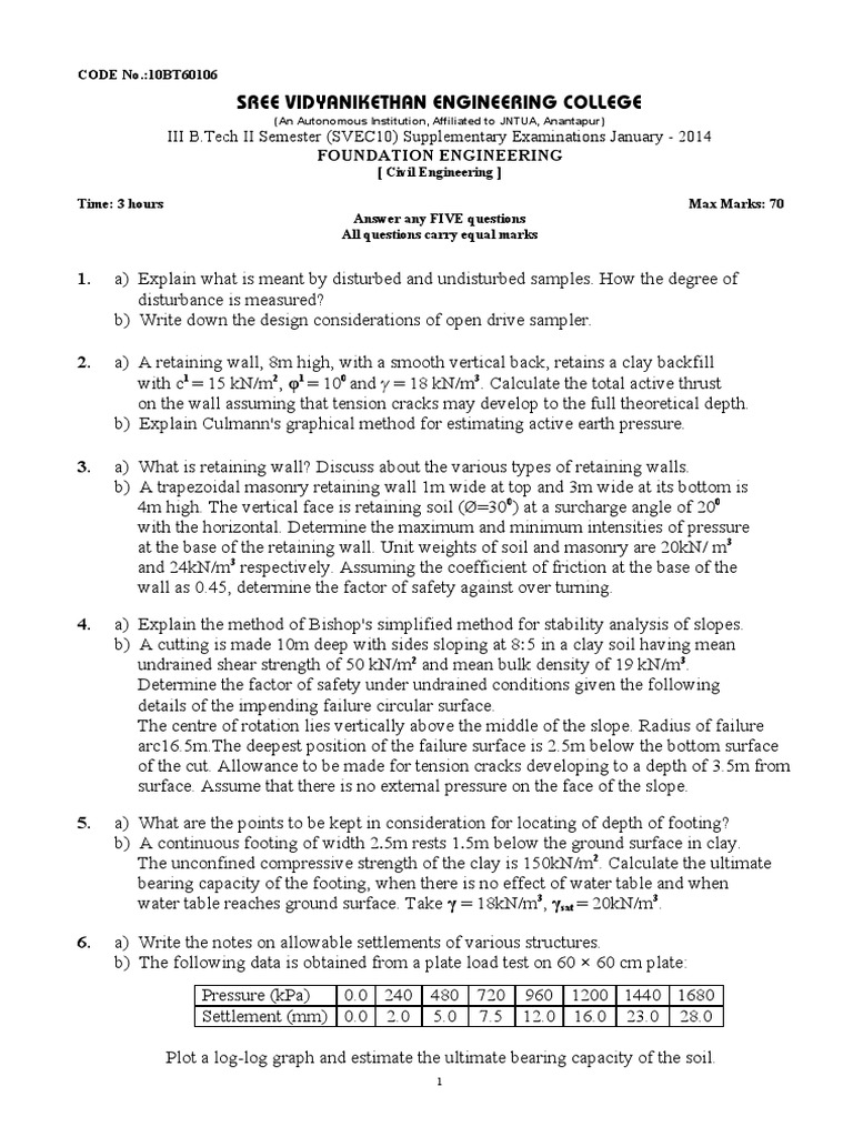 Foundation Engineering Exam Questions | PDF | Deep Foundation | Soil ...