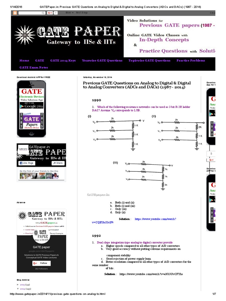 GATE ADC & DAC Questions (1987-2014) | PDF | Art | Computers