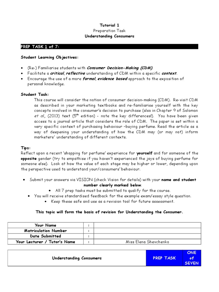Consumer Decision-Making (CDM) Critical Reflective Context Formal ...