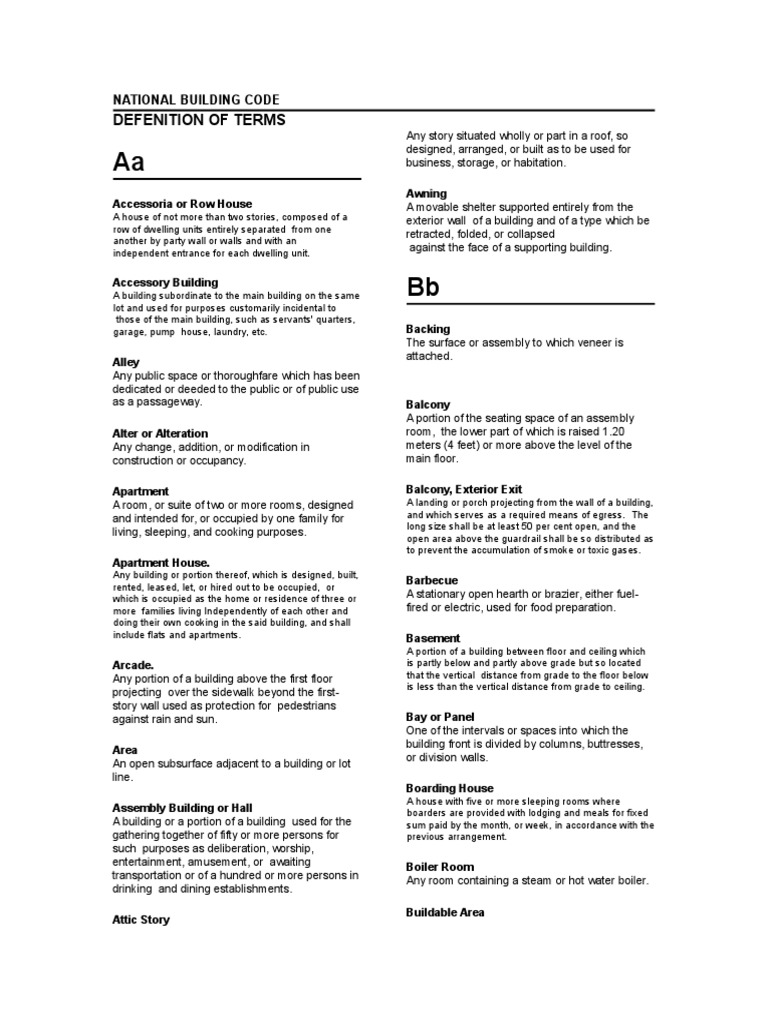 Defenition of Terms: National Building Code | PDF | Land Lot | Wall
