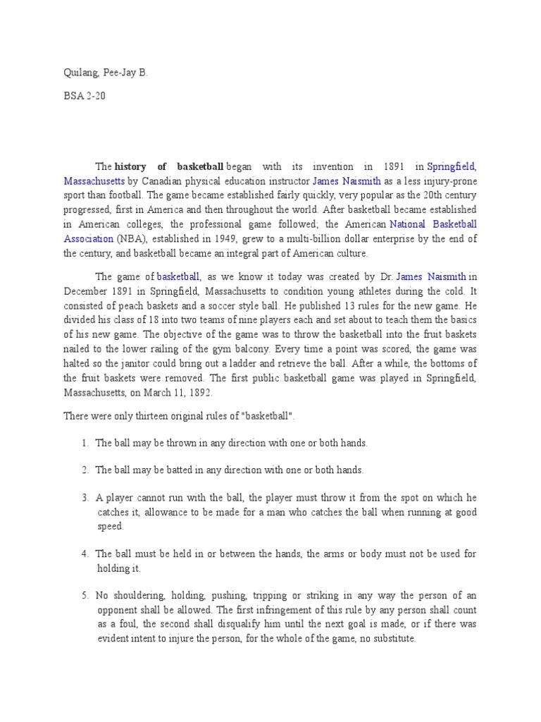 History of basketball from invention to NBA | PDF | College Basketball ...