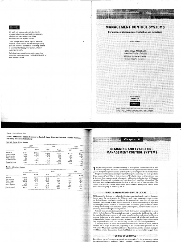 Merchant, K Van Der Stede, W. Management Control Systems. Cap. 6 | PDF