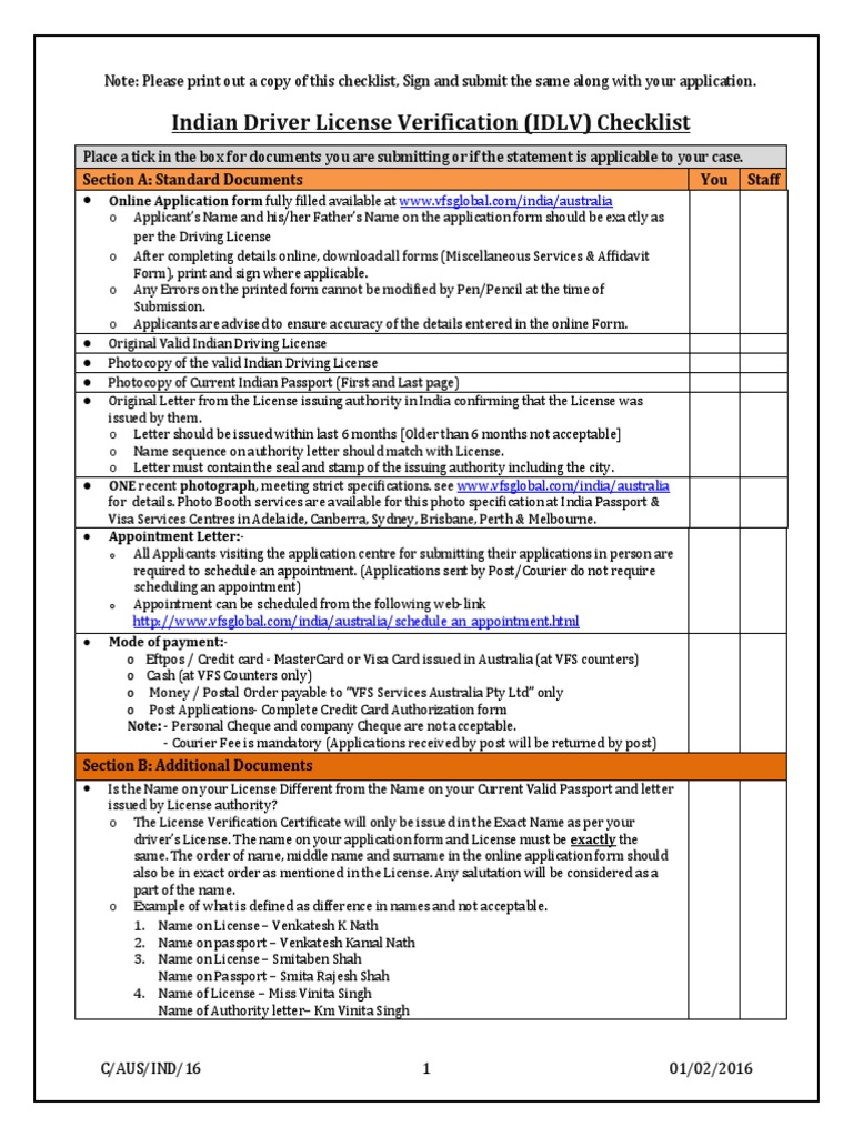 IDLV Checklist 080216 | Credit Card | Passport