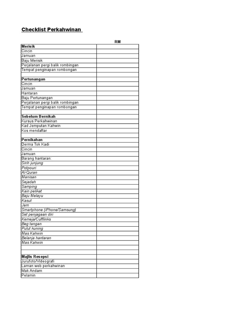 Checklist Perkahwinan Simple | PDF