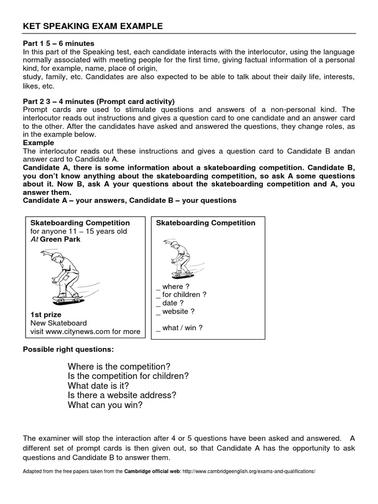 Ket Speaking Exam Example | PDF | Question | Cognition