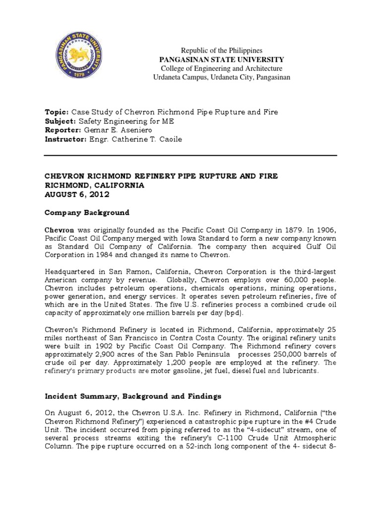 Chevron Richmond Refinery Pipe Rupture and Fire PDF | PDF | Oil ...