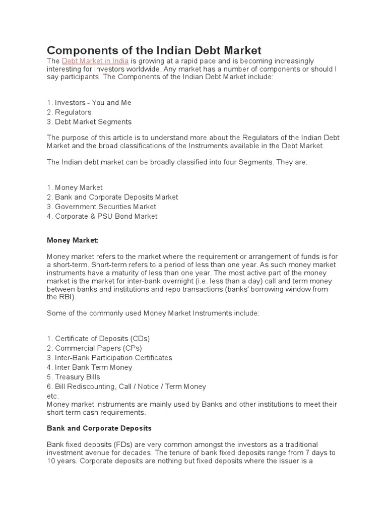 Components of The Indian Debt Market | PDF | Reserve Bank Of India ...