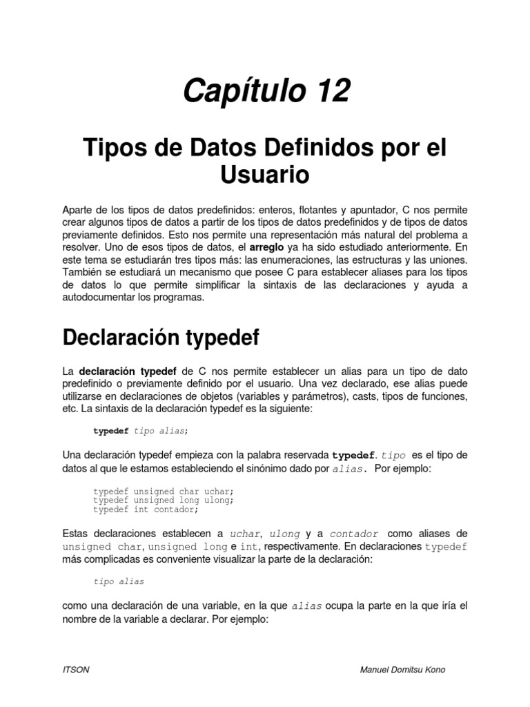 Capítulo 12 - Tipos de Datos Definidos Por El Usuario PDF | PDF | Tipo de datos | Variable ...