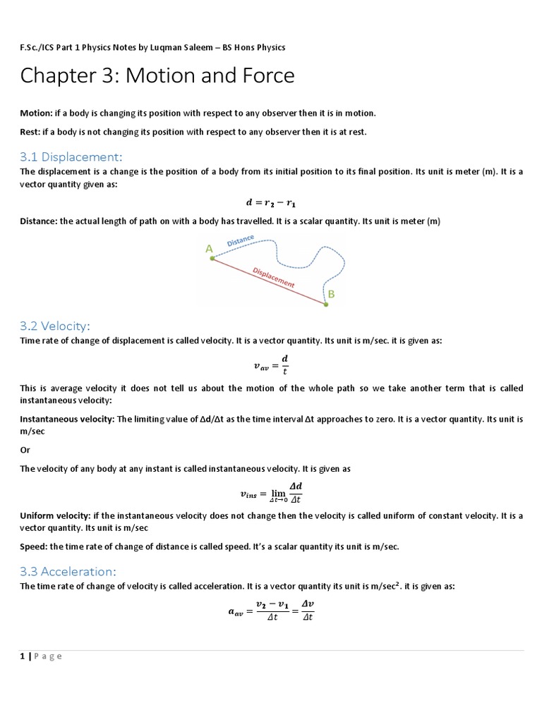 Chapter 3: Motion and Force: 3.1 Displacement | PDF | Newton's Laws Of ...