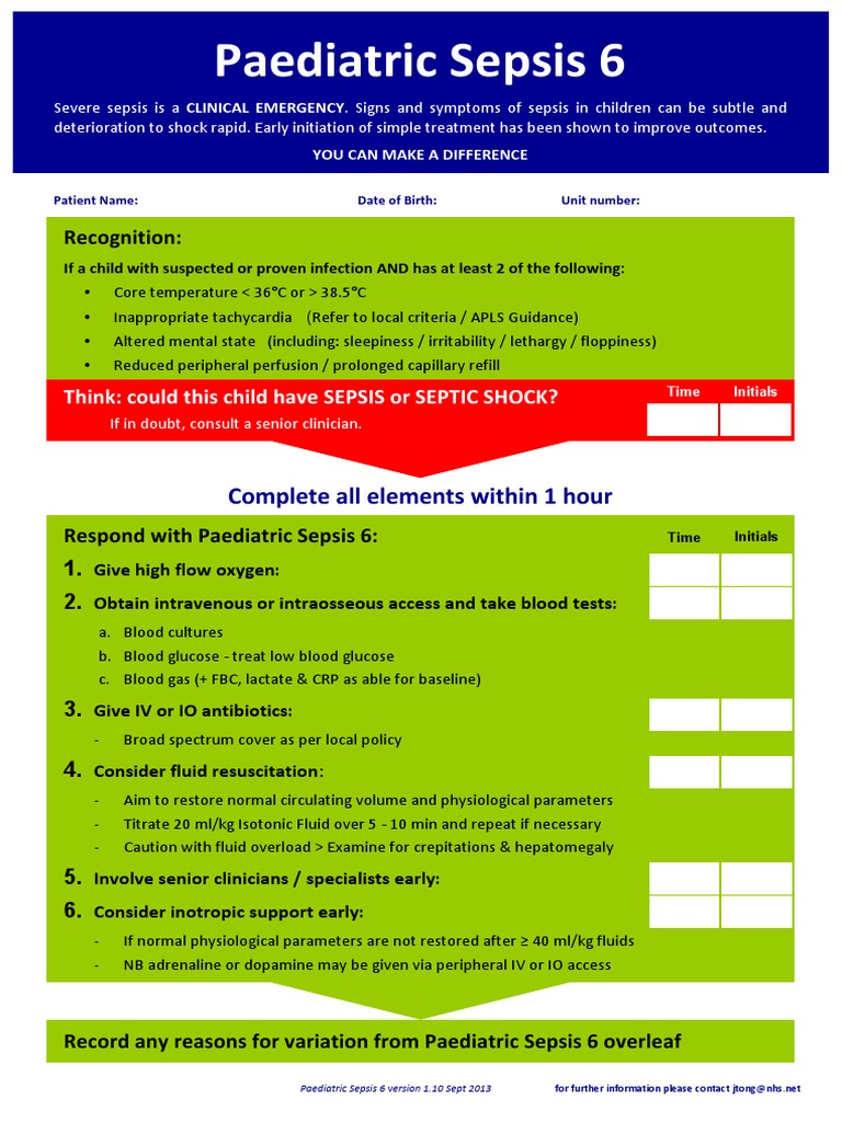 2014 Paediatric Sepsis 6 v10 | PDF | Sepsis | Shock (Circulatory)