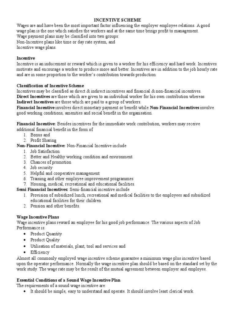 Incentive Scheme | PDF | Piece Work | Incentive