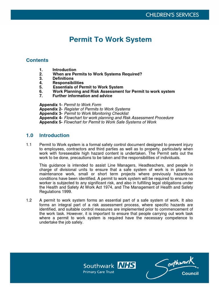 Permit to Work System Guidelines | PDF