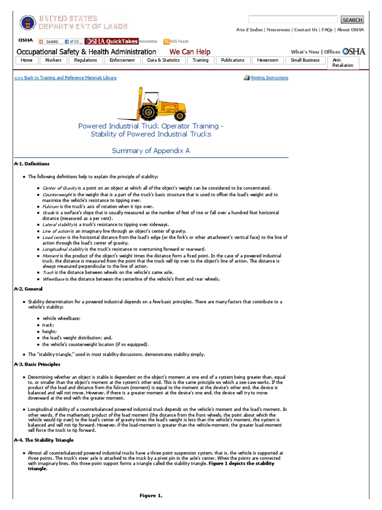 OSHA Guideline - Stability of Industrial Trucks | PDF | Truck | Weight