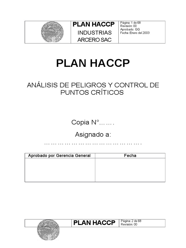 Plan Haccp Formato Completo | Análisis de peligros y puntos críticos de control | Calidad (Negocios)