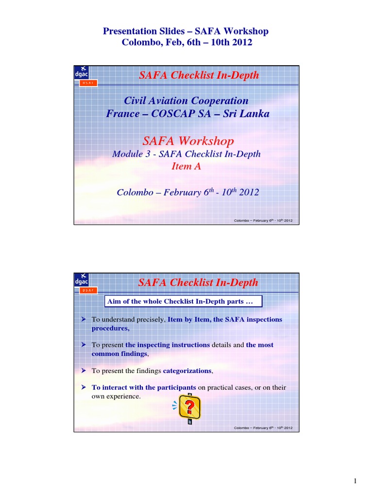 SAFA Workshop: In-Depth Checklist | PDF | Aerospace Engineering | Aviation