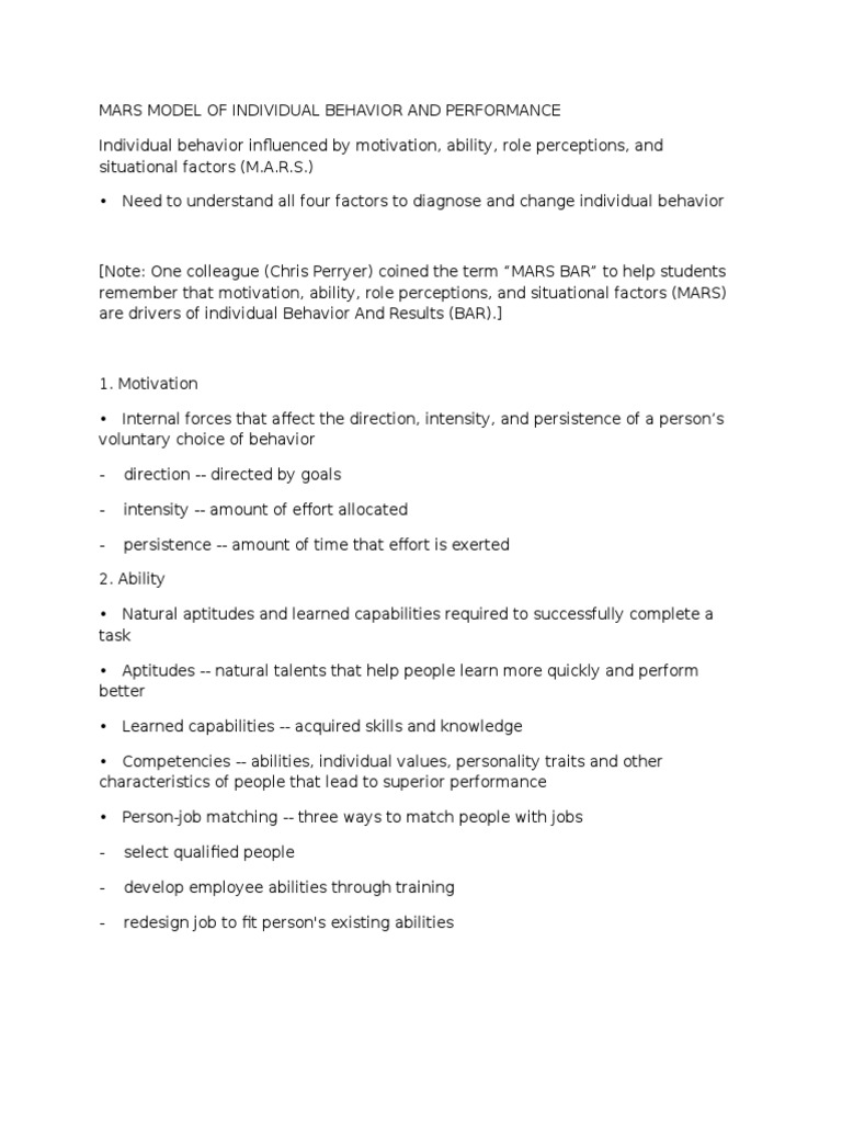 MARS Model: Influencing Individual Behavior | PDF | Reinforcement ...