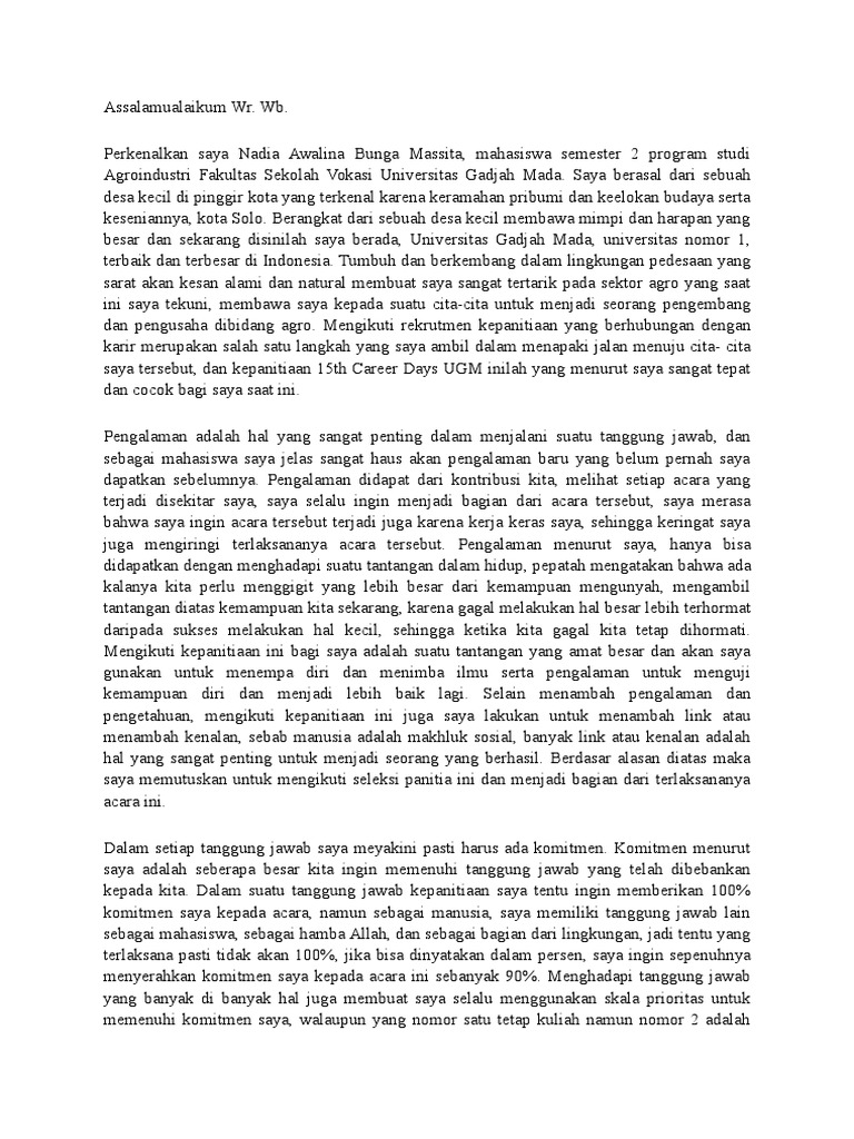 My Motivation Letter @career Days UGM | PDF