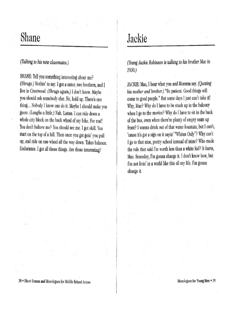 Monologues For Middle School Males | PDF