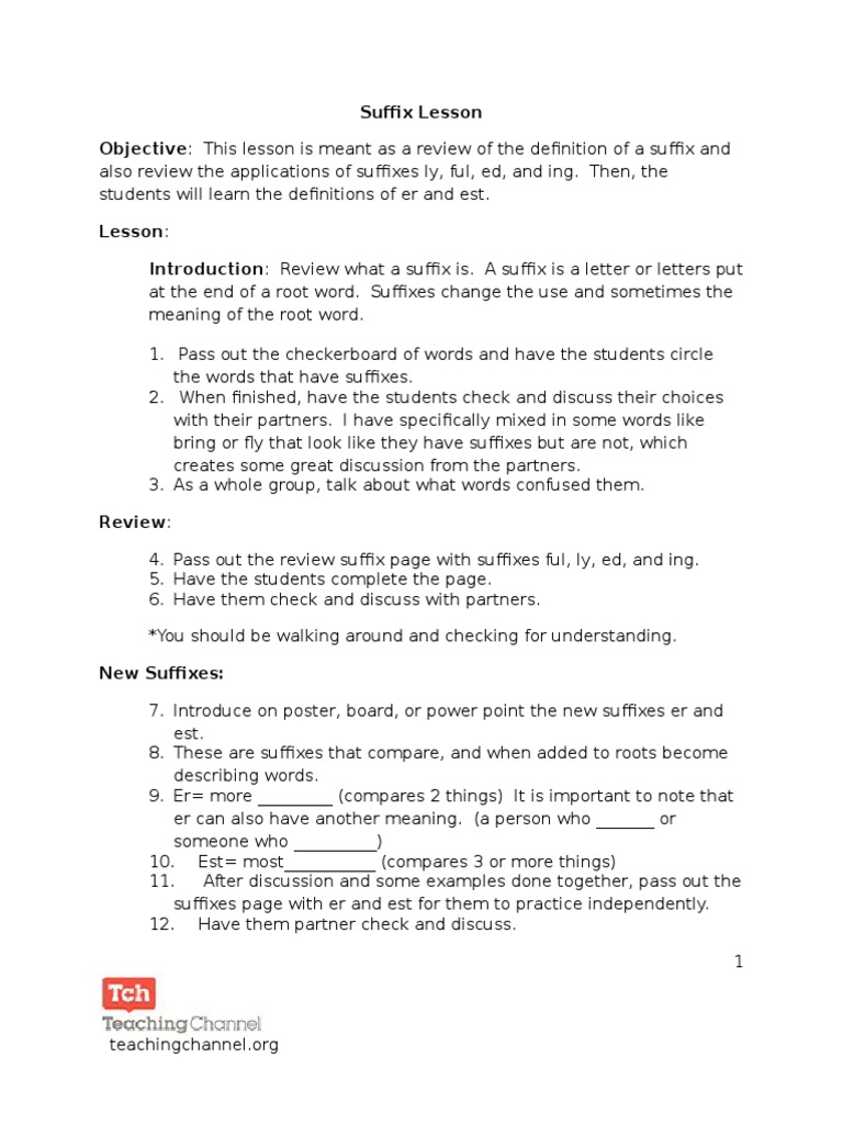 Suffix Lesson Plan | PDF