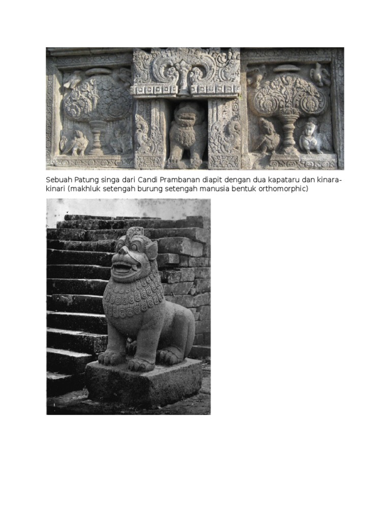 Sebuah Patung Singa Dari Candi Prambanan Diapit Dengan Dua Kapataru Dan ...