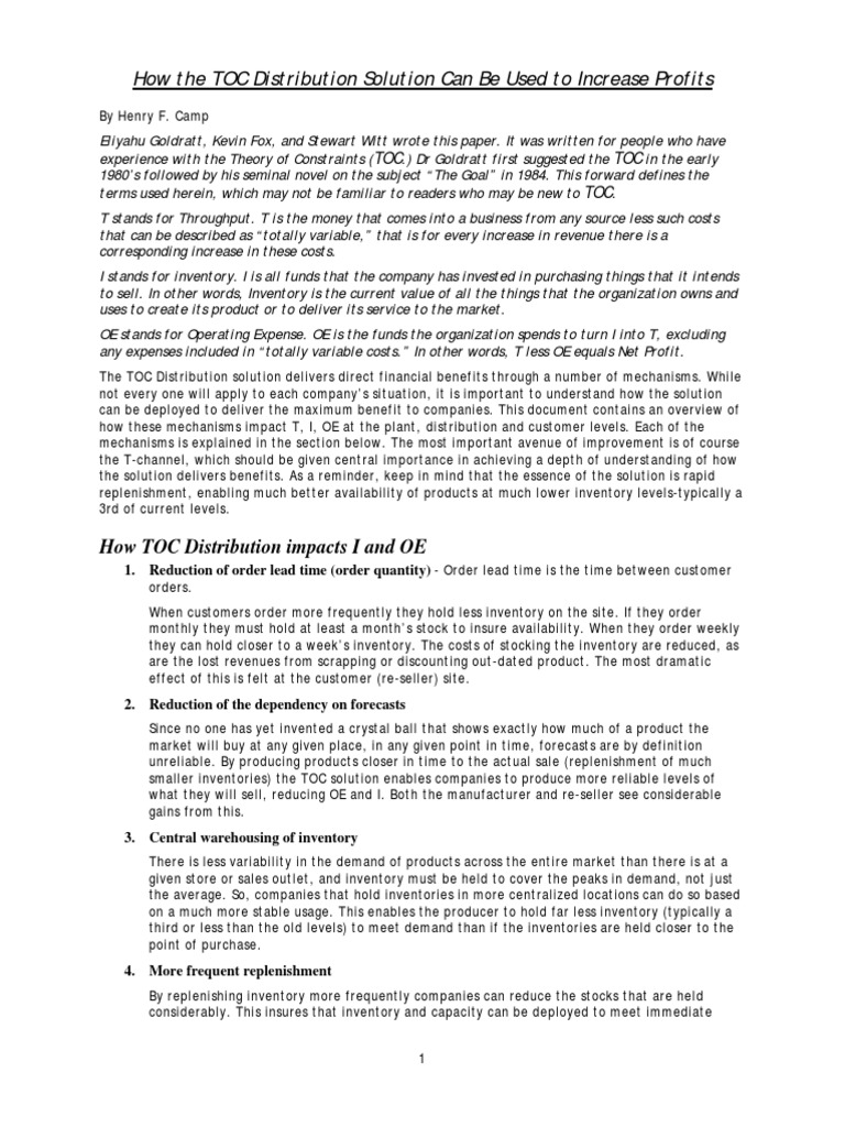 How The Toc Distribution Solution Can Be Used To Increase Profits Pdf