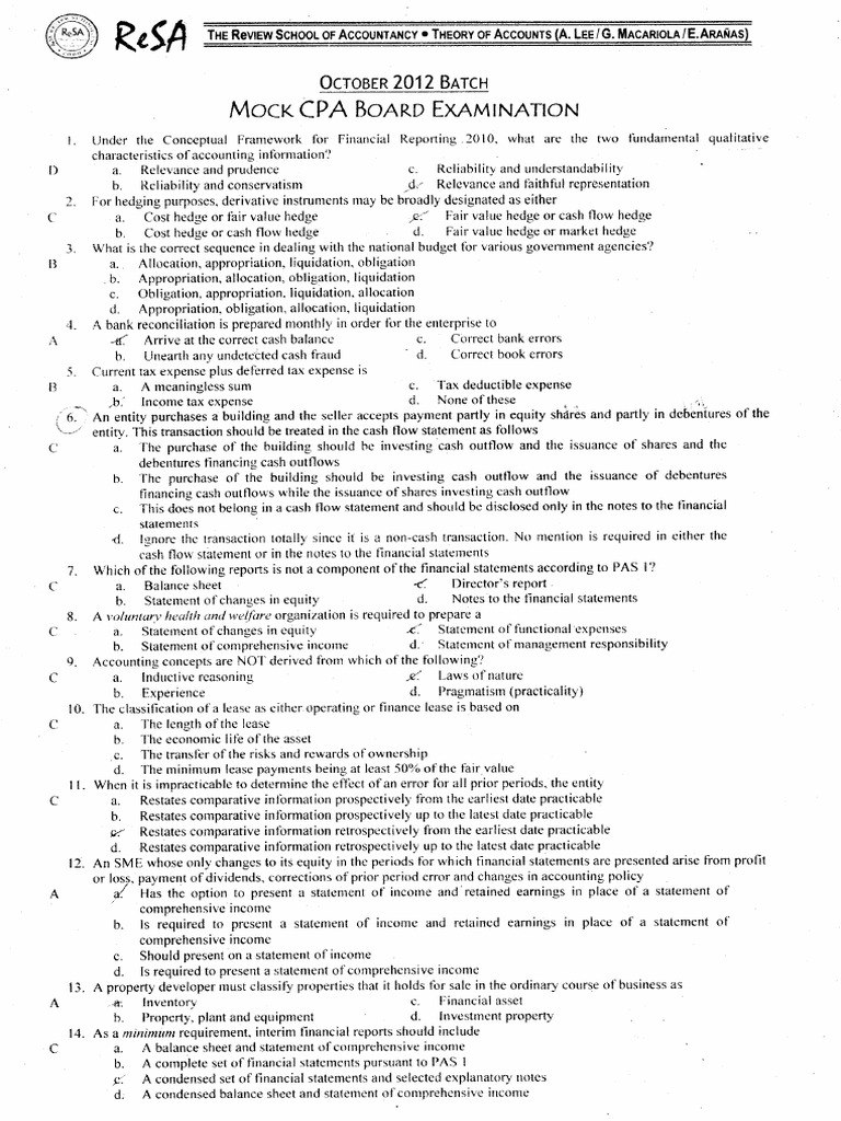 TOA 2012 Mock Exam | PDF | Financial Statement | Debits And Credits TOA 2012 Mock Exam | PDF | Financial Statement | Debits And Credits