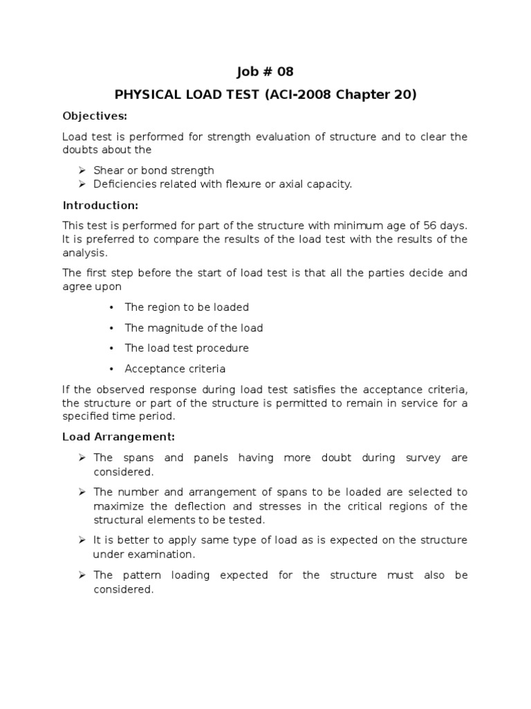 Job # 08 PHYSICAL LOAD TEST (ACI-2008 Chapter 20) : Objectives | PDF ...