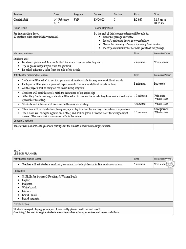 Engaging Sports Vocabulary Lesson Plan | PDF