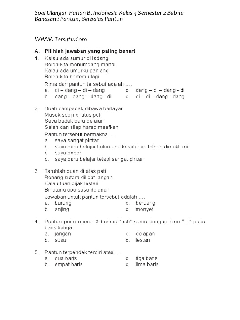 Soal Uh Bindo Kelas 4 Bab 10 | PDF | Seni & Disiplin Bahasa