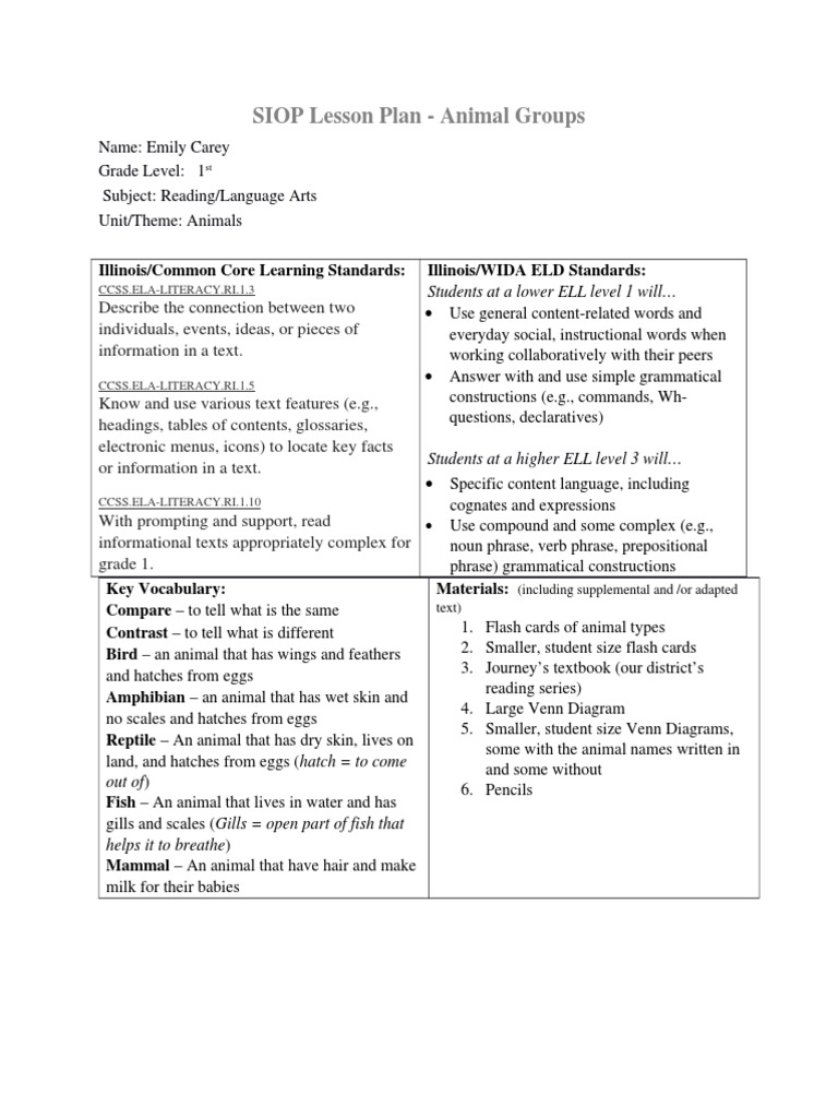 Animal Groups Lesson Plan for 1st Grade | PDF | Reptile | Crocodile