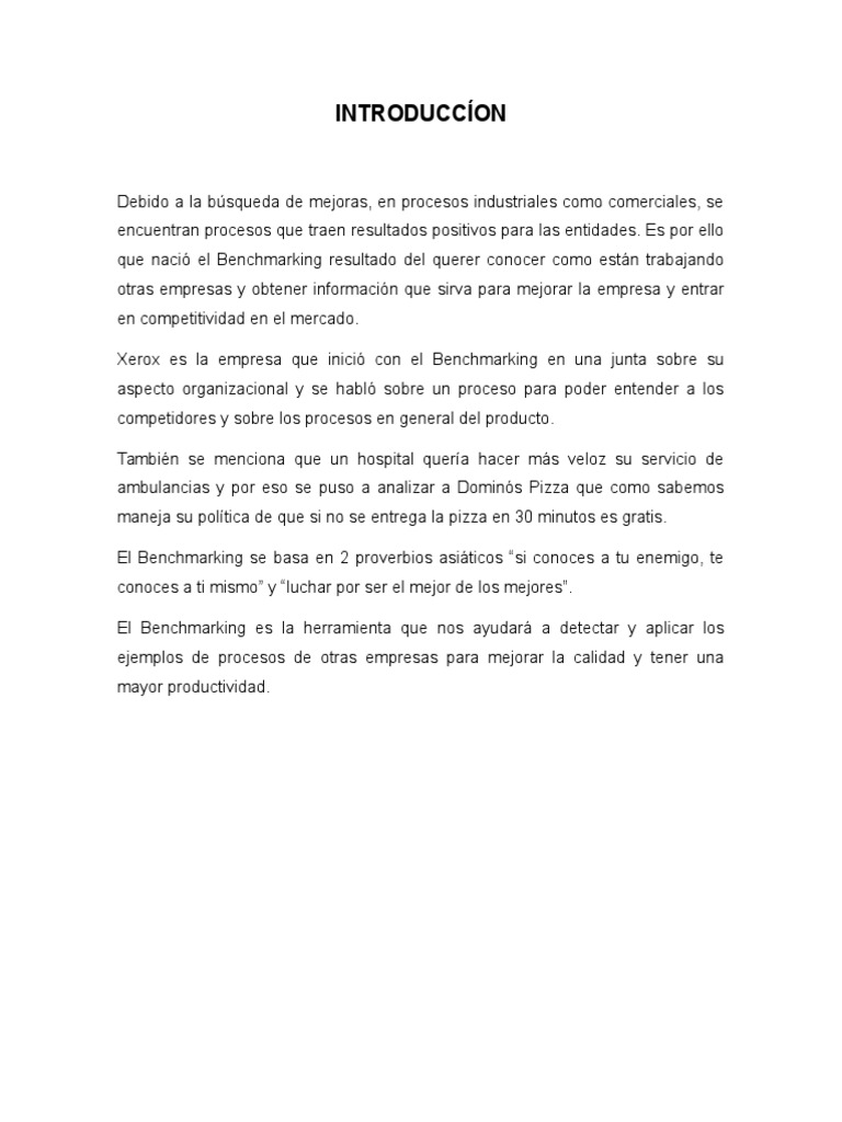 Benchmarking Pdf Benchmarking Calidad Comercial