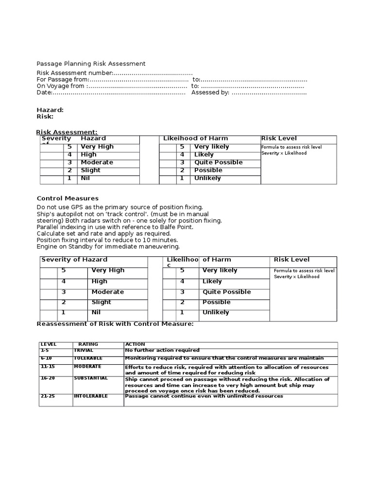 Passage Planning Risk Assessment: Hazard: Risk: Risk Assessment ...