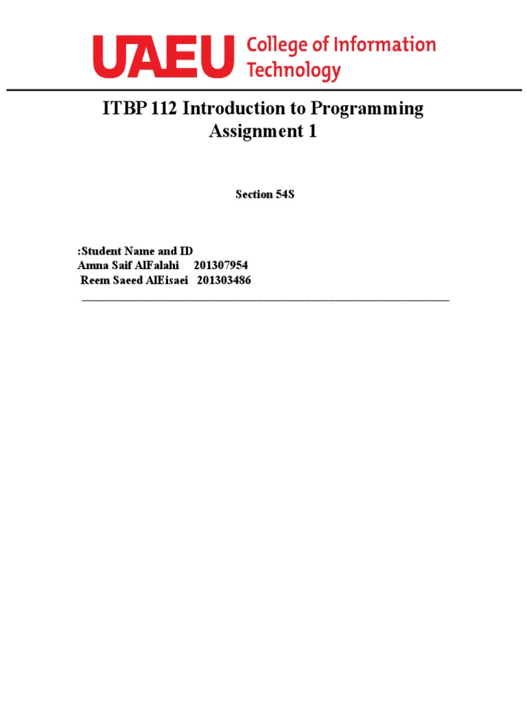 ITBP 112 Introduction To Programming Assignment 1: S Section 54 | PDF