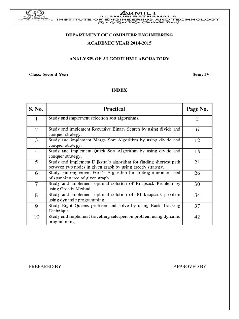 Armiet AOA Lab Manual | PDF | Discrete Mathematics | Computer Programming