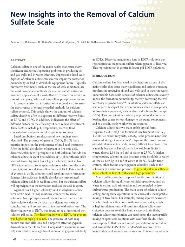 Effective Calcium Sulfate Removal Methods | PDF | Solubility | Ph